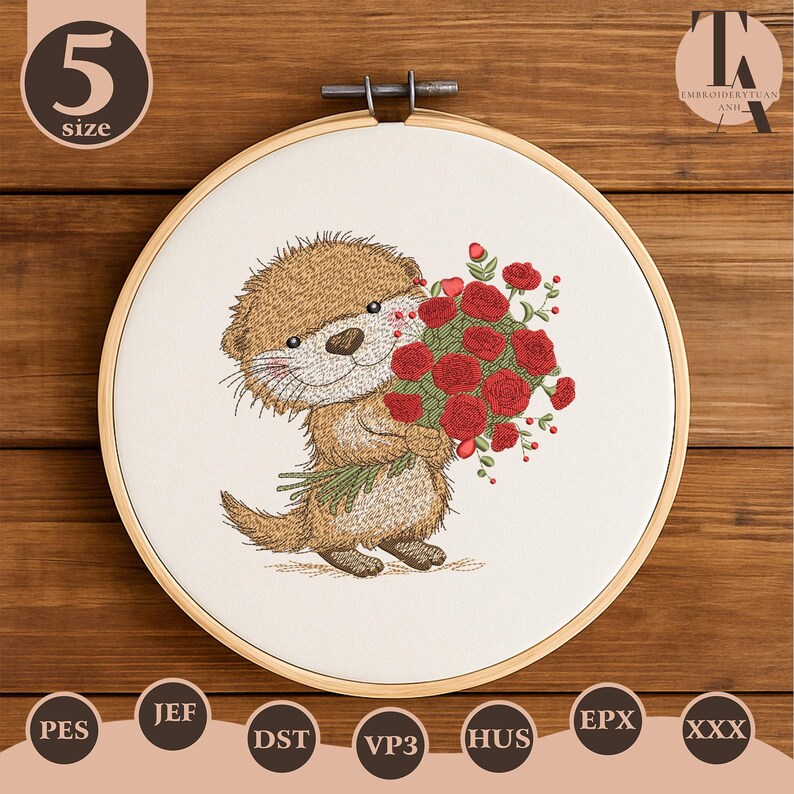 Otter Valentine's Day Embroidery Bundle, Cute Otter Embroidery Design ...
