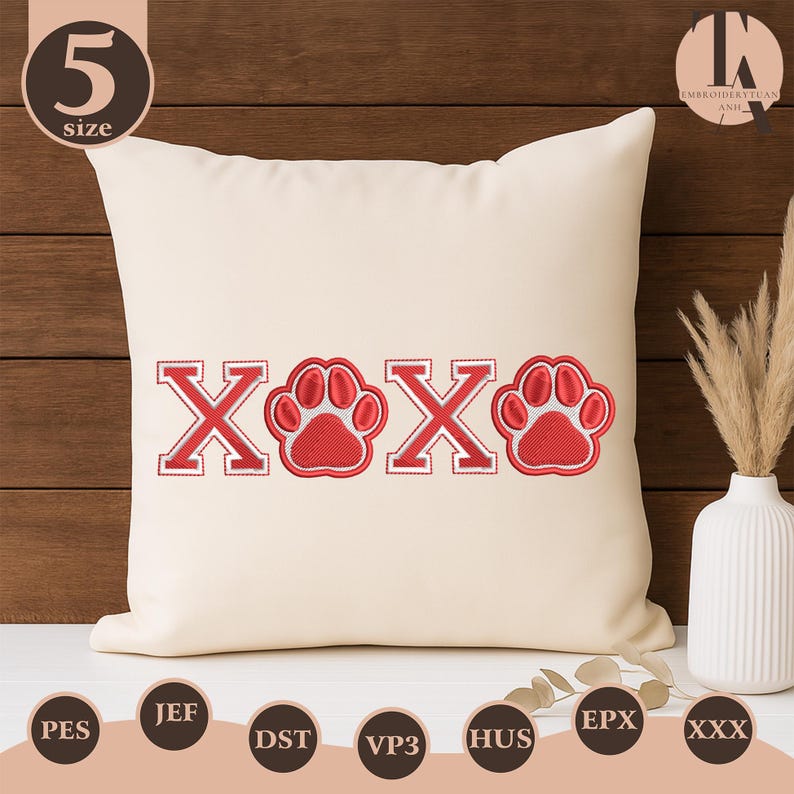 XOXO Paw Embroidery Bundle, Xoxo With Dog Paw Embroidery Design File ...