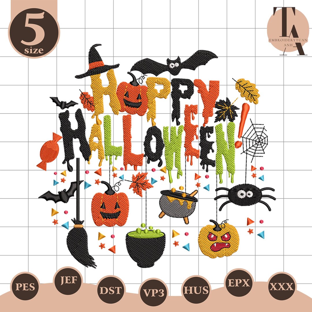 Happy Halloween Embroidery Designs, Scary Pumpkin Machine Embroidery ...