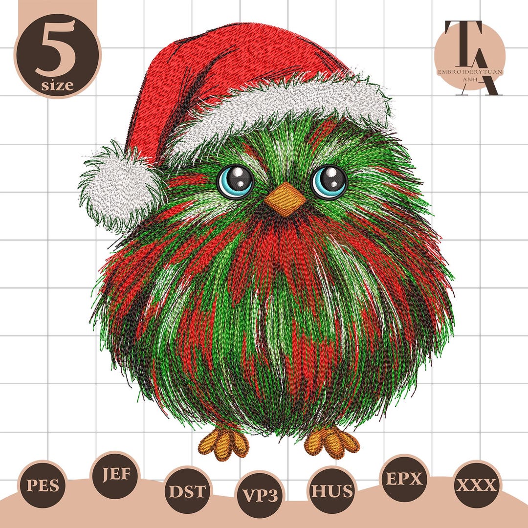 Christmas Bird Embroidery Designs, Cute Furry Bird Machine Embroidery ...