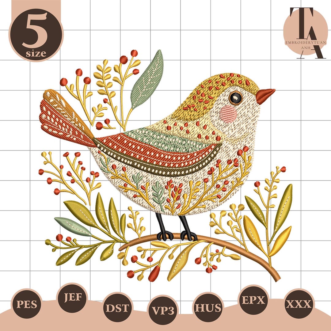 Nightingale Bird Embroidery Designs, Fall Vibes Machine Embroidery ...