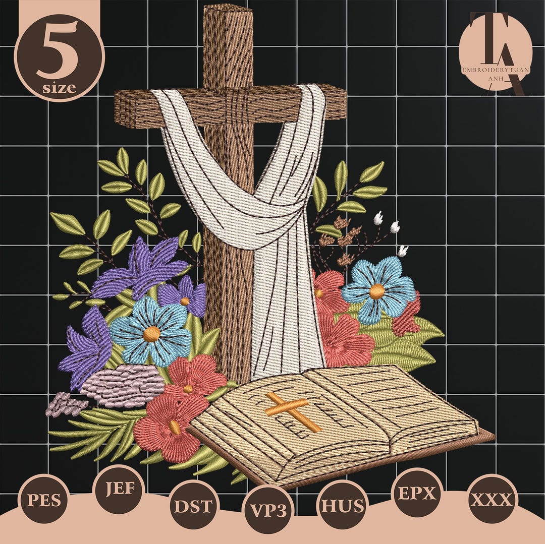 Holy Cross and Bible Embroidery Design, Resurrection Easter Faith ...
