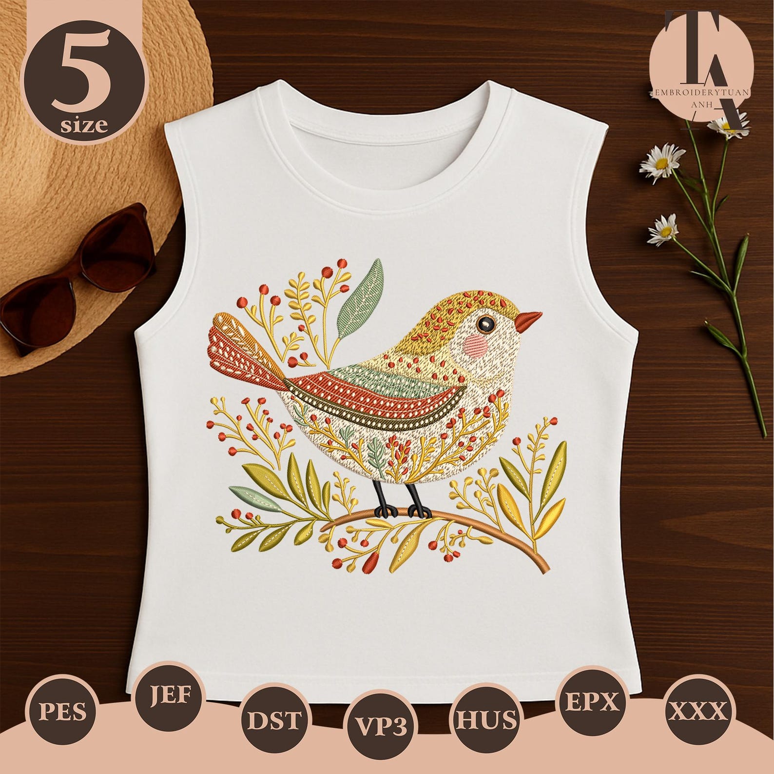 Nightingale Bird Embroidery Designs, Fall Vibes Machine Embroidery ...