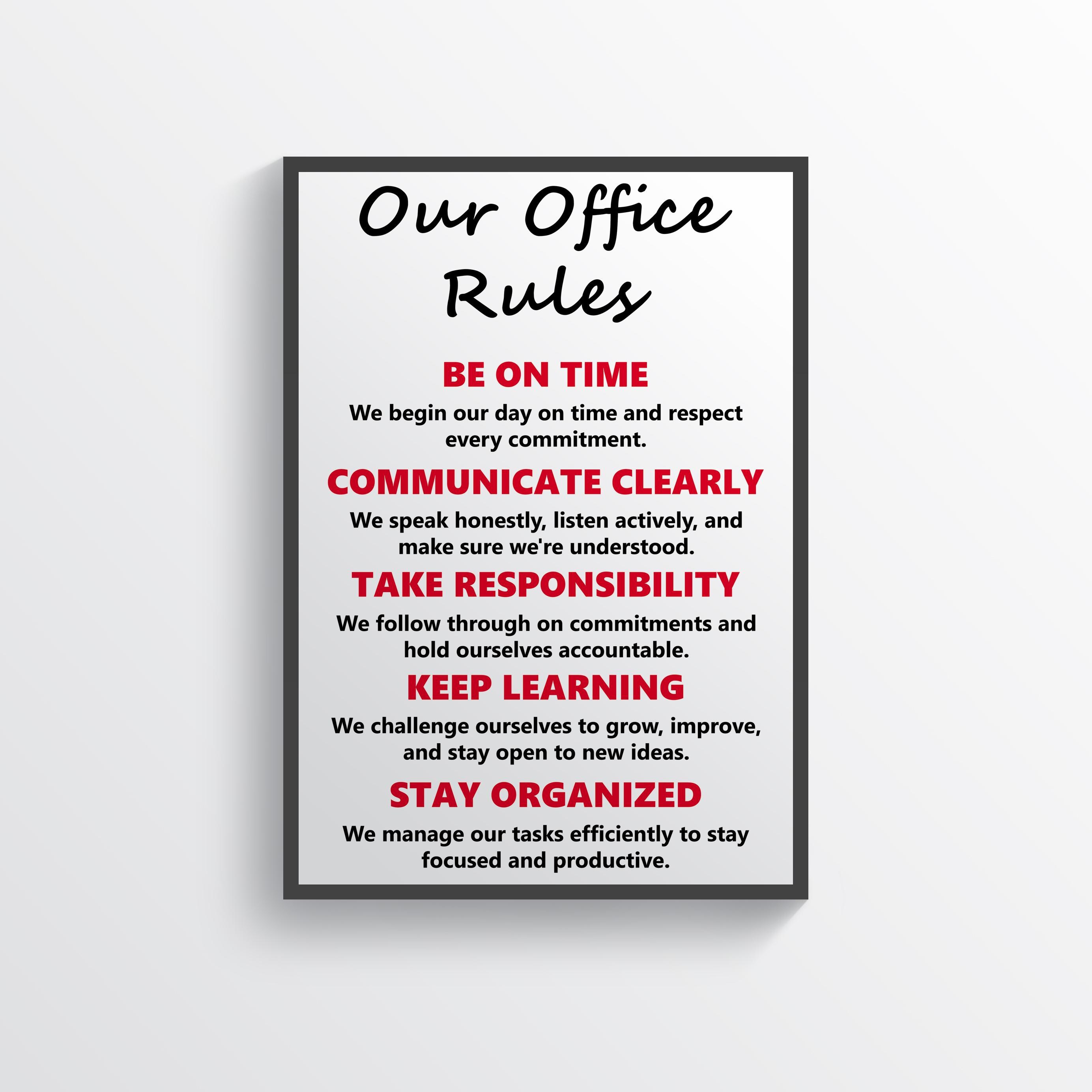 Our Office Rules Wall Art, Inspirational Poster Teamwork Quote ...
