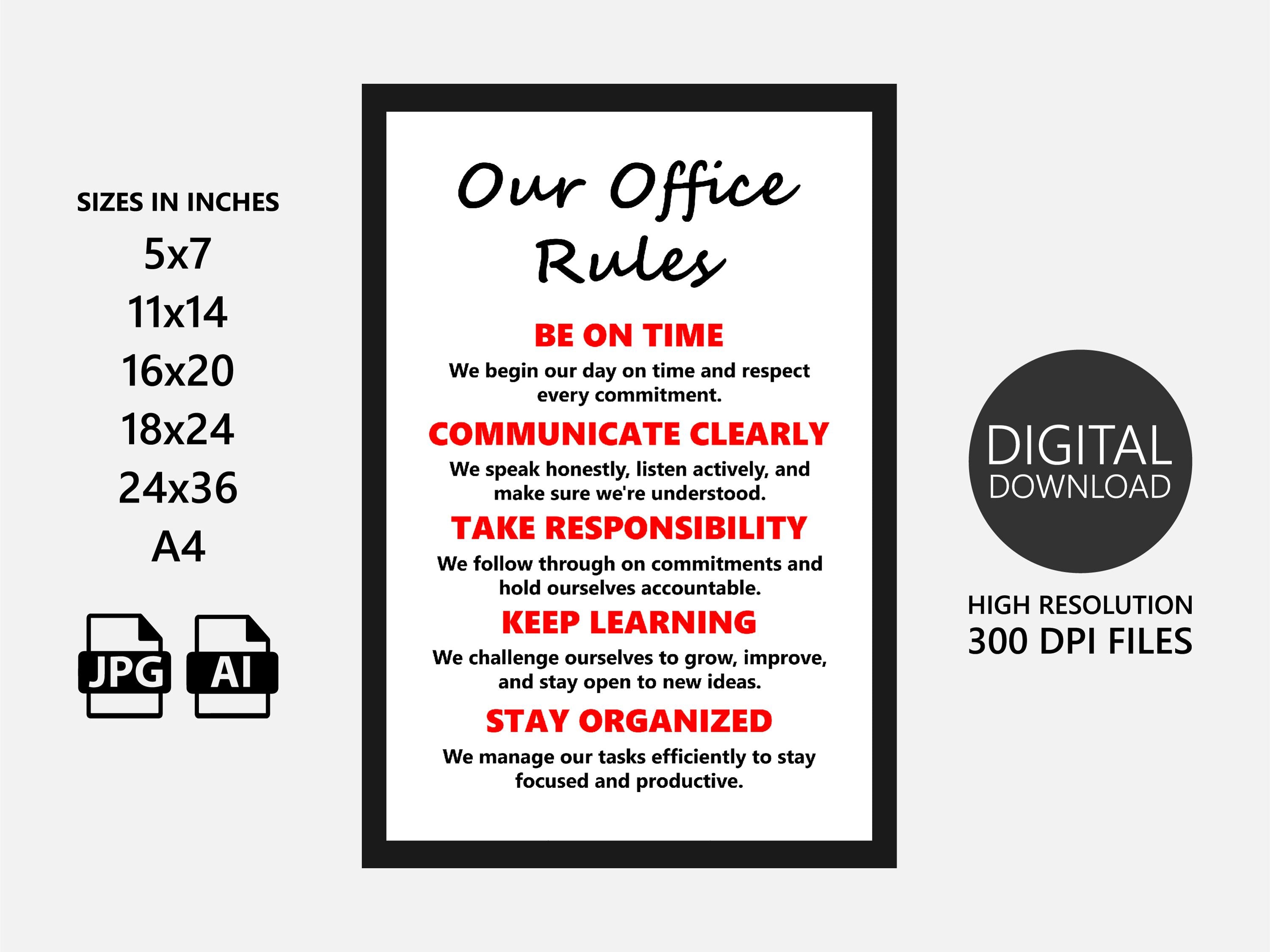Our Office Rules Wall Art, Inspirational Poster Teamwork Quote ...