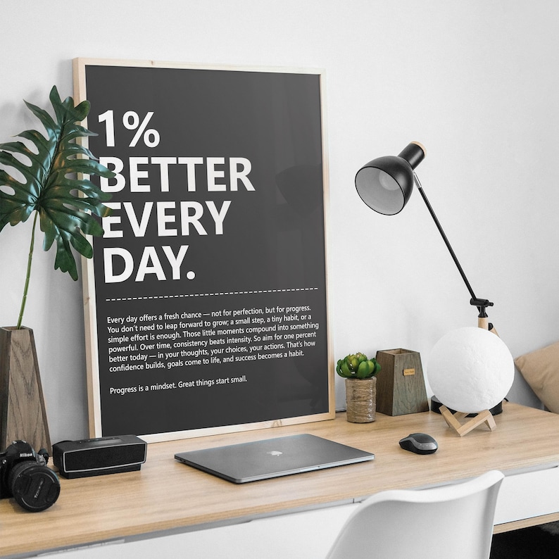 1% Better Every Day Wall Art, Inspirational Quote Poster, Mindset and ...