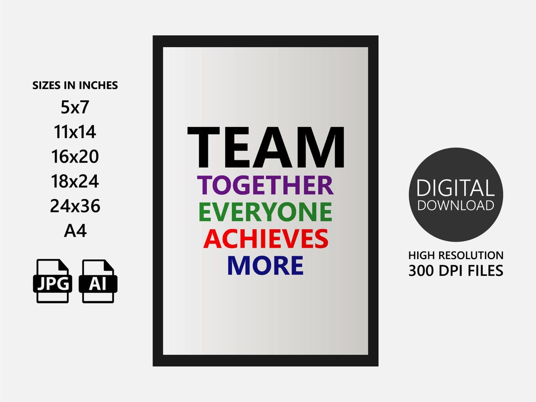 Teamwork Quote Poster, Together Everyone Achieves More, Team Work Print ...