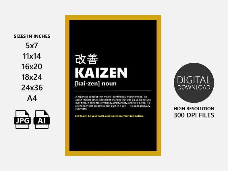 Kaizen Definition Wall Art Printable, Japanese Poster Self Improvement ...