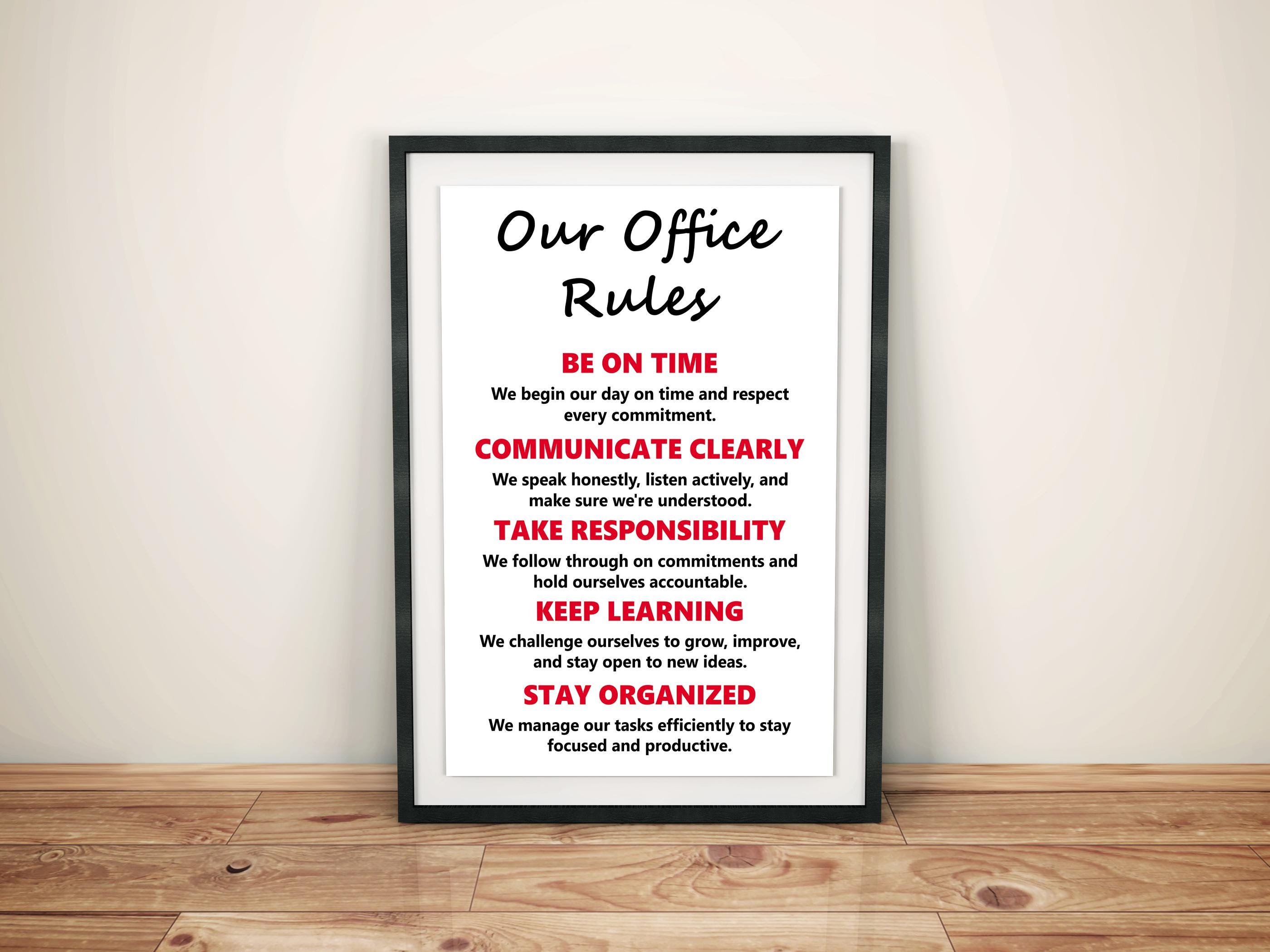 Our Office Rules Wall Art, Inspirational Poster Teamwork Quote ...