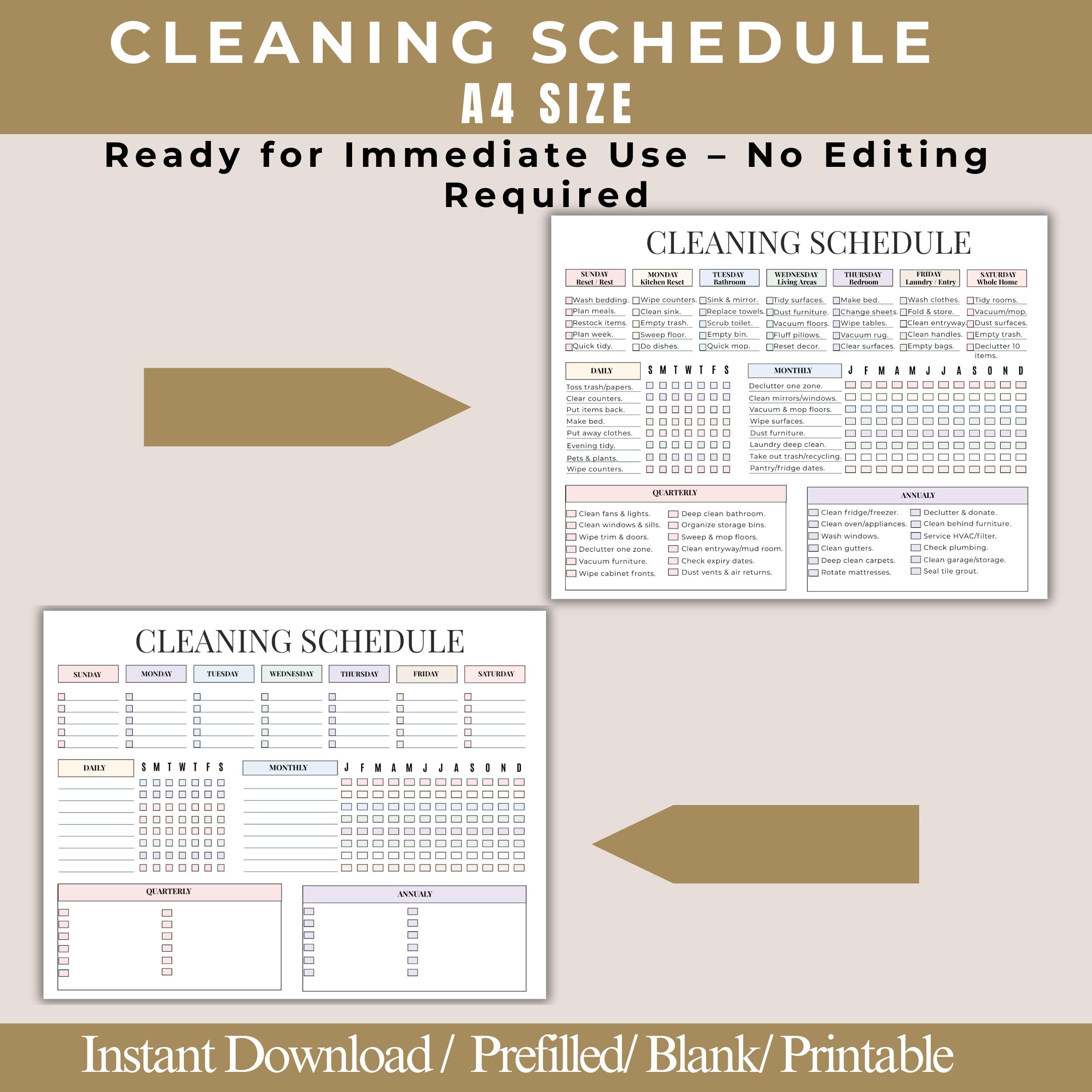 Editable Cleaning Schedule, Cleaning Checklist, Cleaning Planner ...