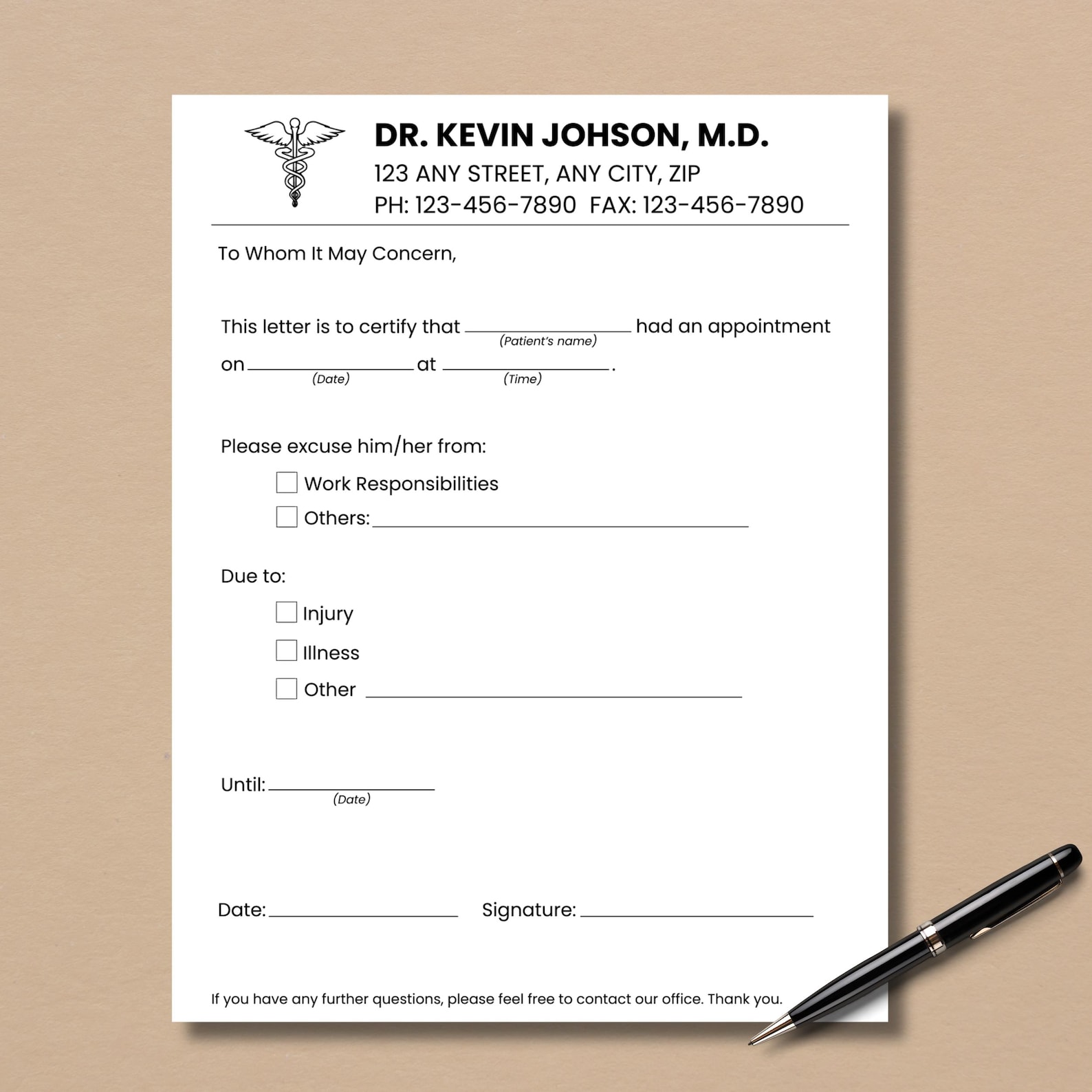 Doctor Excuse Template, Editable Excuse Letter, Doctor Excuse for Work ...