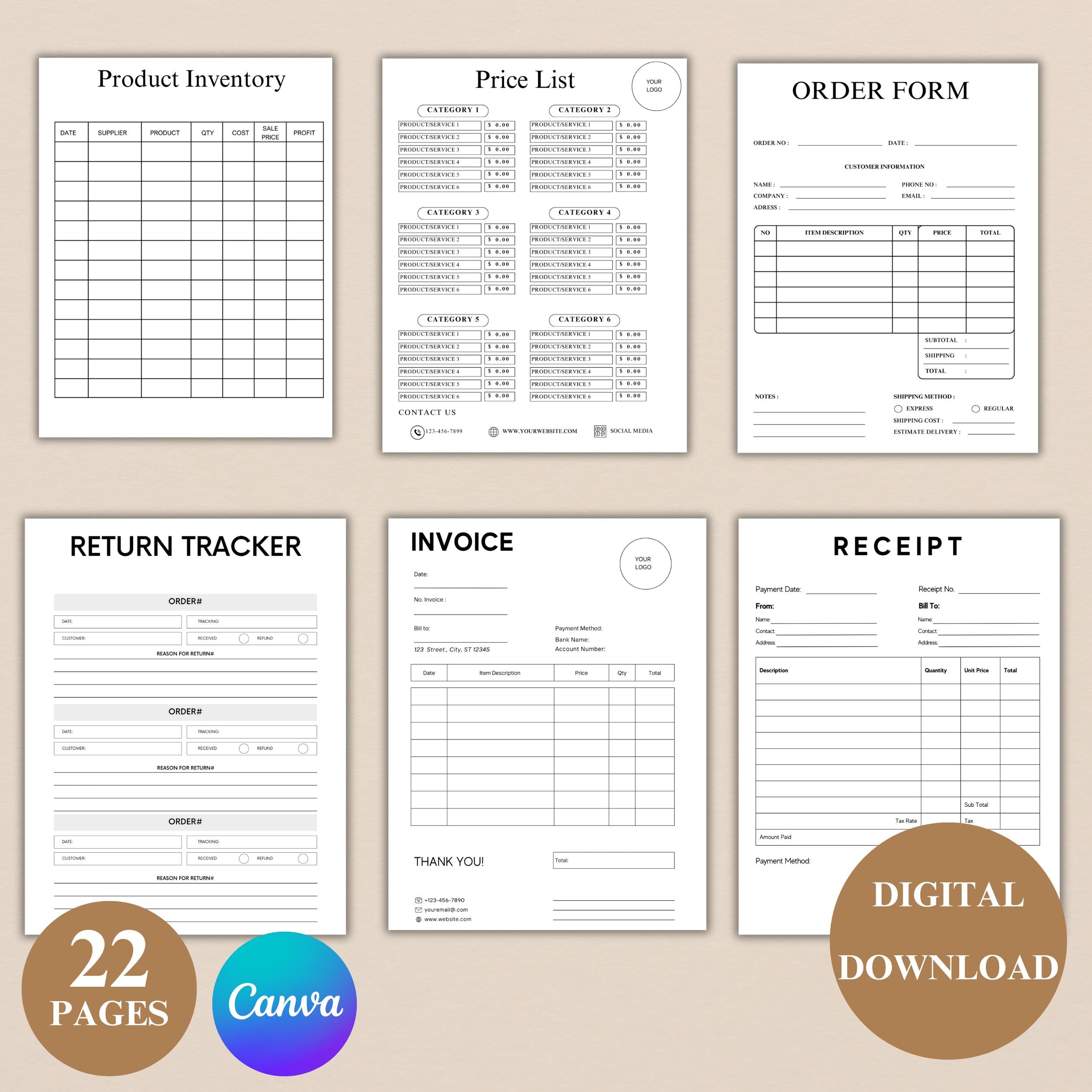 Editable Order Forms Bundle, Printable Small Business Forms, Invoice ...