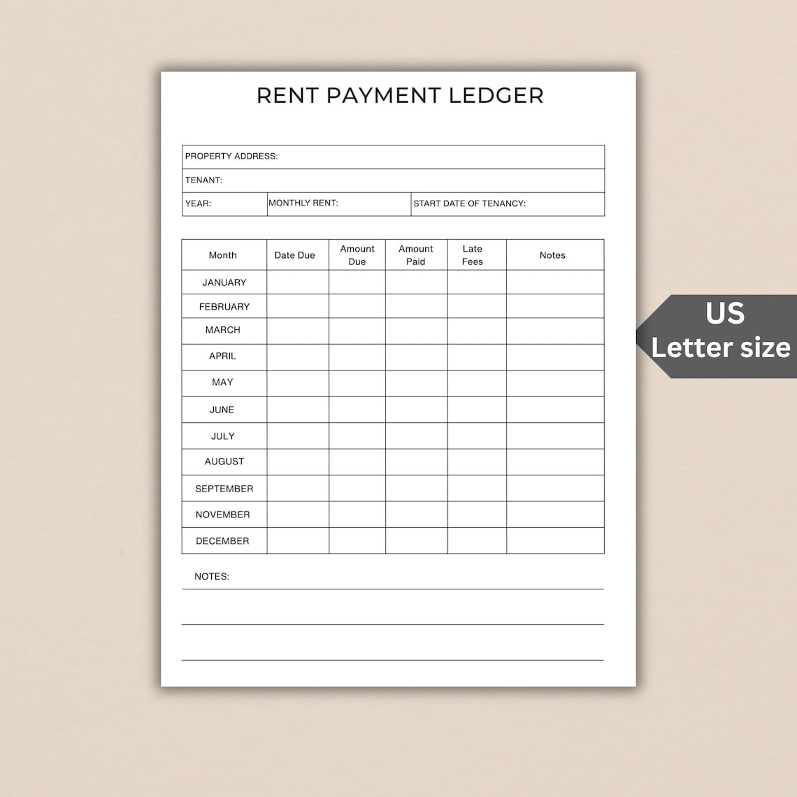 Editable Rent Payment Ledger, Printable Rental Payment Tracker, Monthly ...