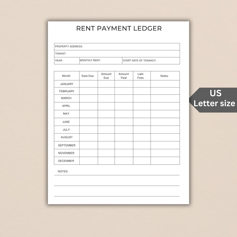 Editable Rent Payment Ledger, Printable Rental Payment Tracker, Monthly ...