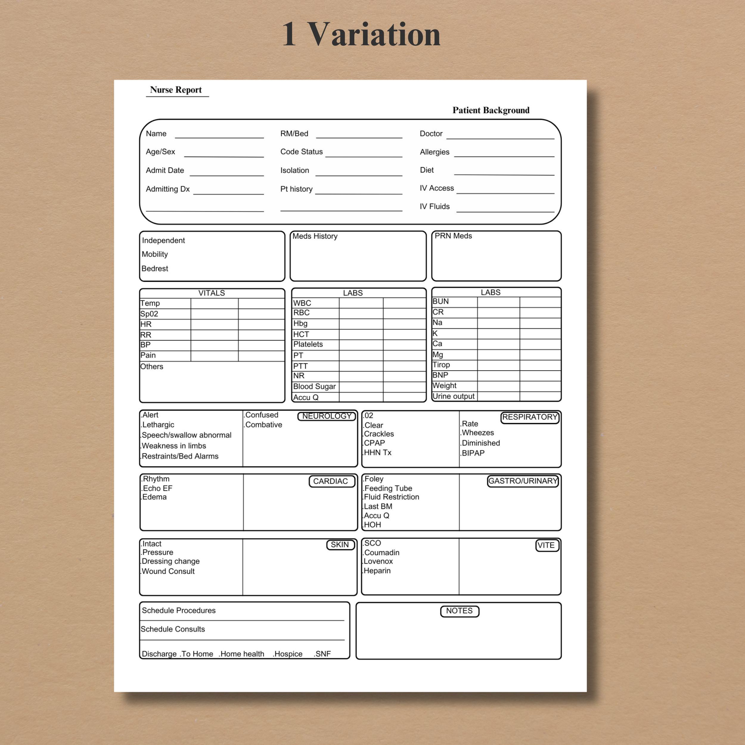 Nurse Report Sheet | Nurse Brain Sheet, Nurse Report Template, Nurses ...