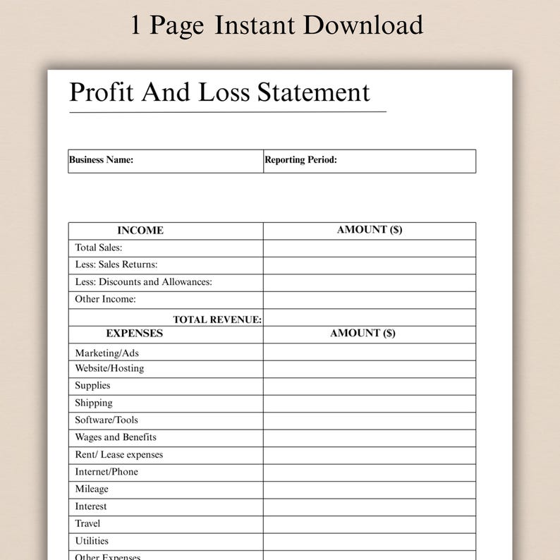 Profit and Loss Statement Template, Small Business Income Statement ...
