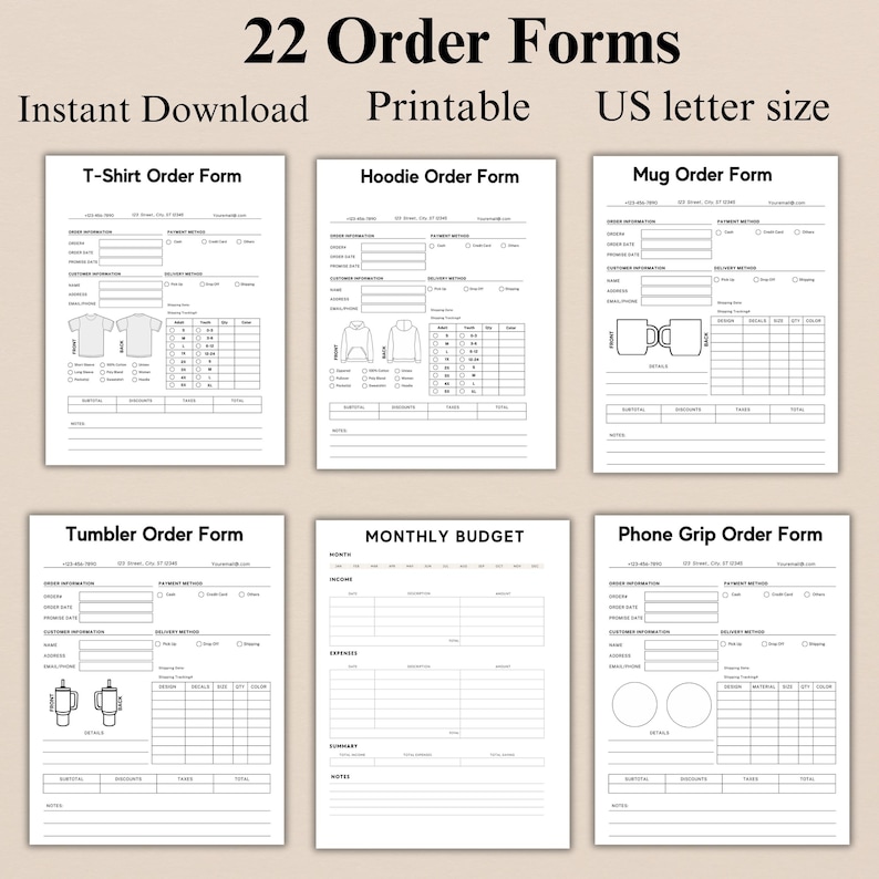 Editable Order Forms Bundle, Printable Small Business Forms, Invoice ...