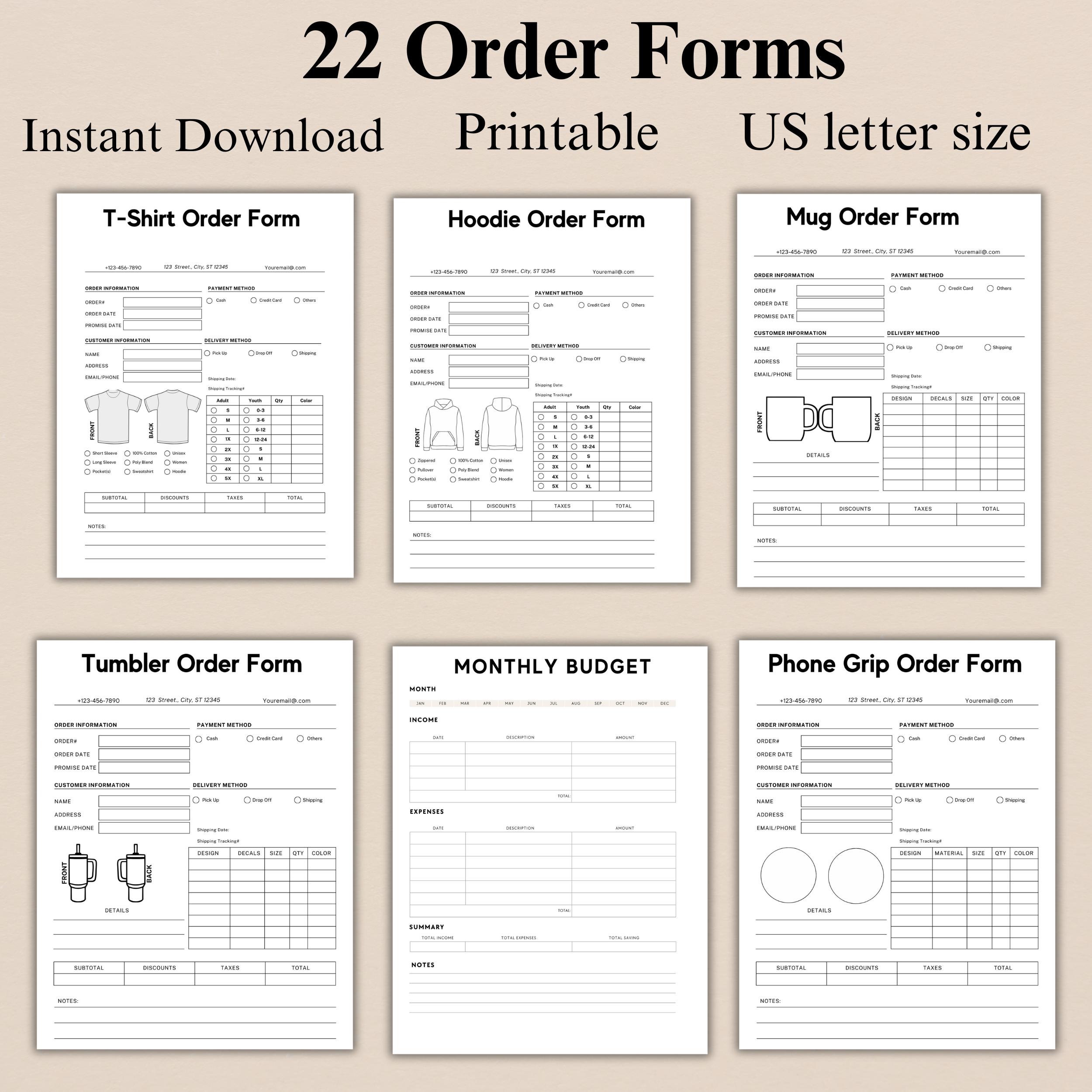 Editable Order Forms Bundle, Printable Small Business Forms, Invoice ...
