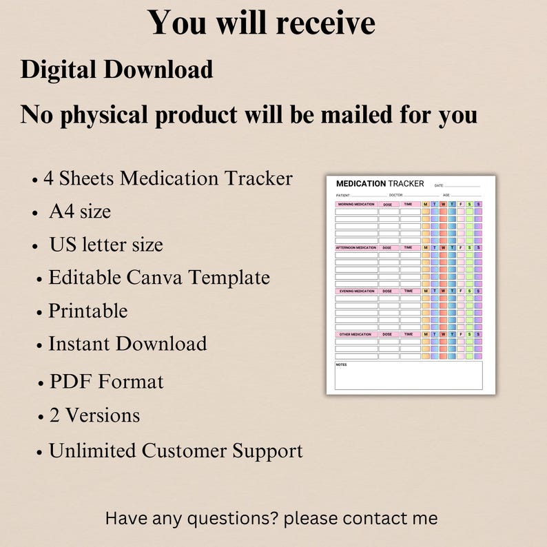 Medication Tracker, Medication Log, Printable Medicine Log, Medication ...