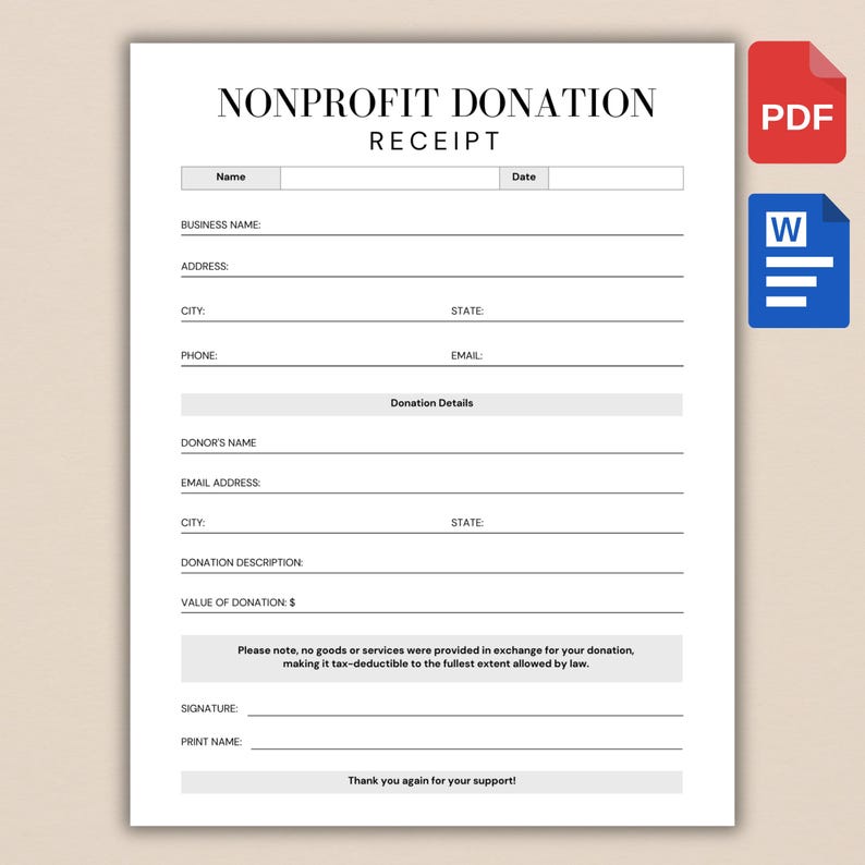 Printable Nonprofit Donation Receipt, Charity Donation Gift Receipt ...