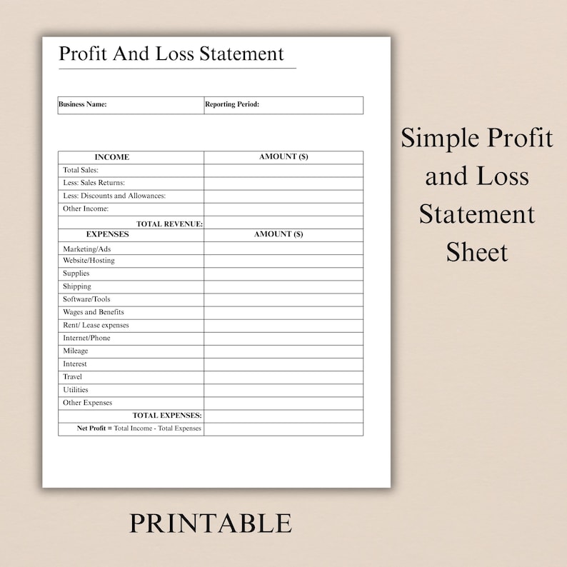 Profit and Loss Statement Template, Small Business Income Statement ...