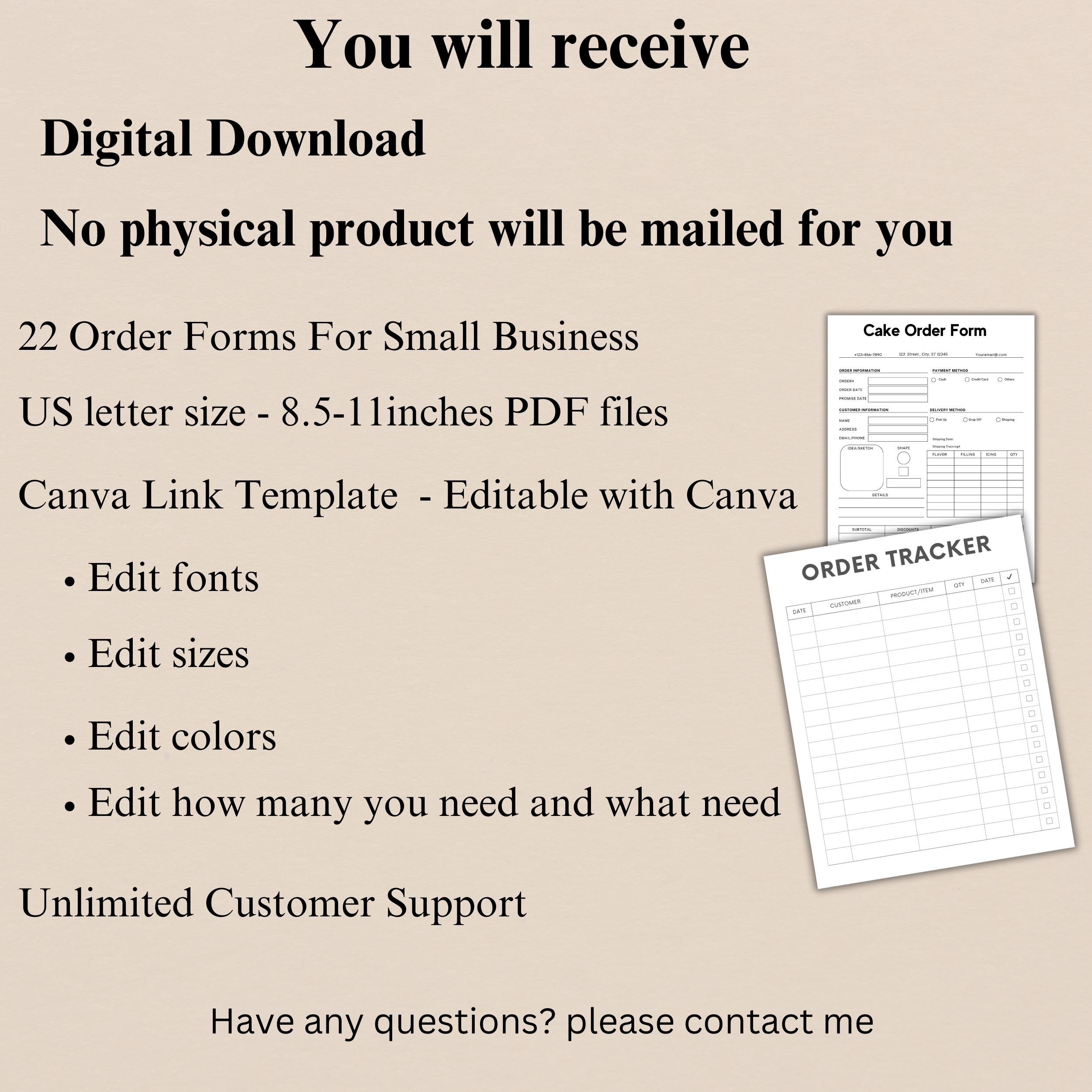 Editable Order Forms Bundle, Printable Small Business Forms, Invoice ...