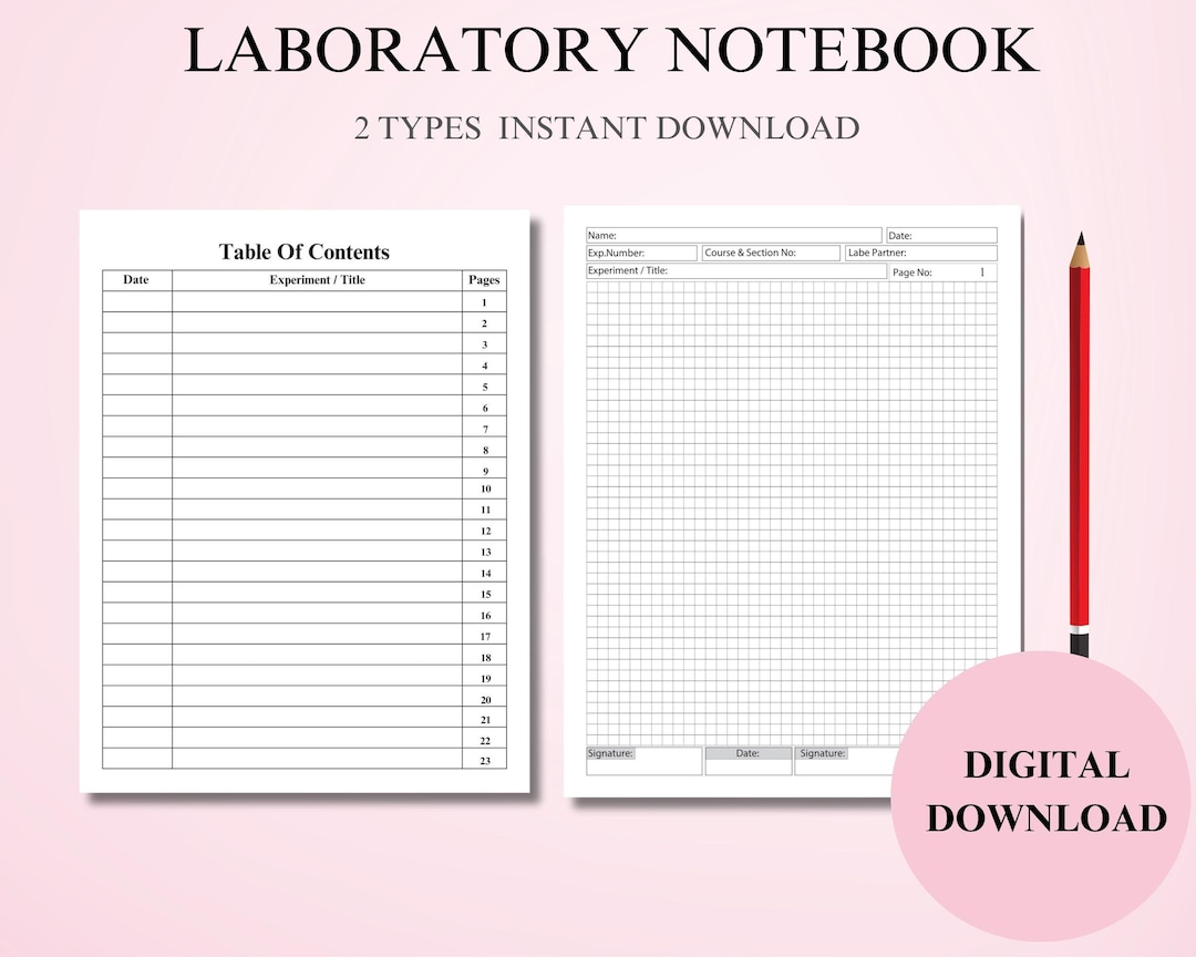 Printable Lab Notebook 120 Pages , Lab Book, Laboratory Notebook, Table ...