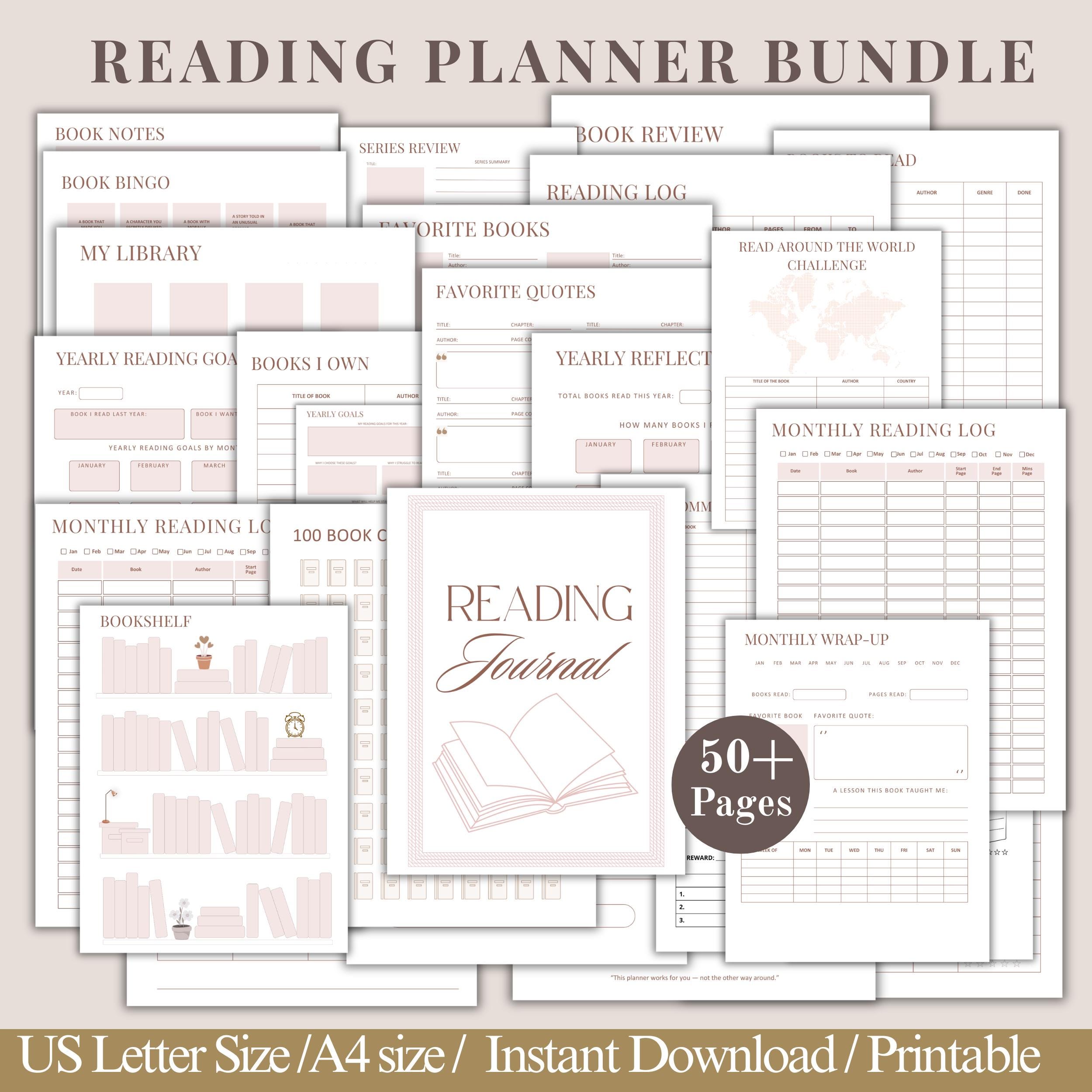 Printable Book Reading Planner, Reading Challenge, Book Review Log Book ...