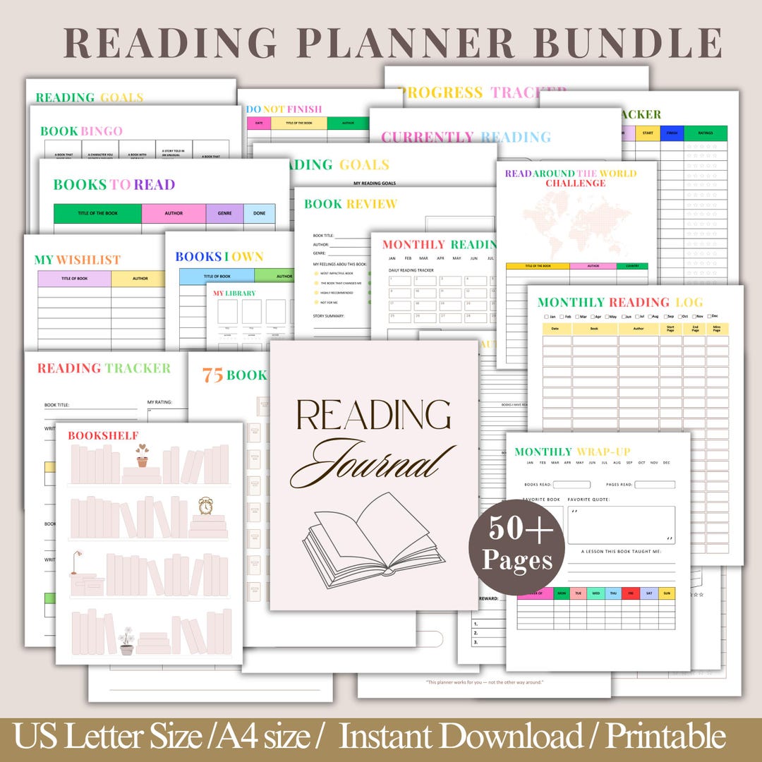 Printable Book Reading Planner, Reading Challenge, Book Review Log Book ...