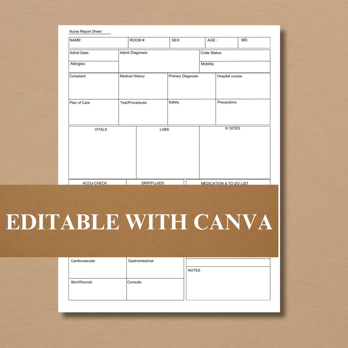 Editable Nurse Report Sheet, ICU Nursing Report Sheet, Nurse Handoff ...