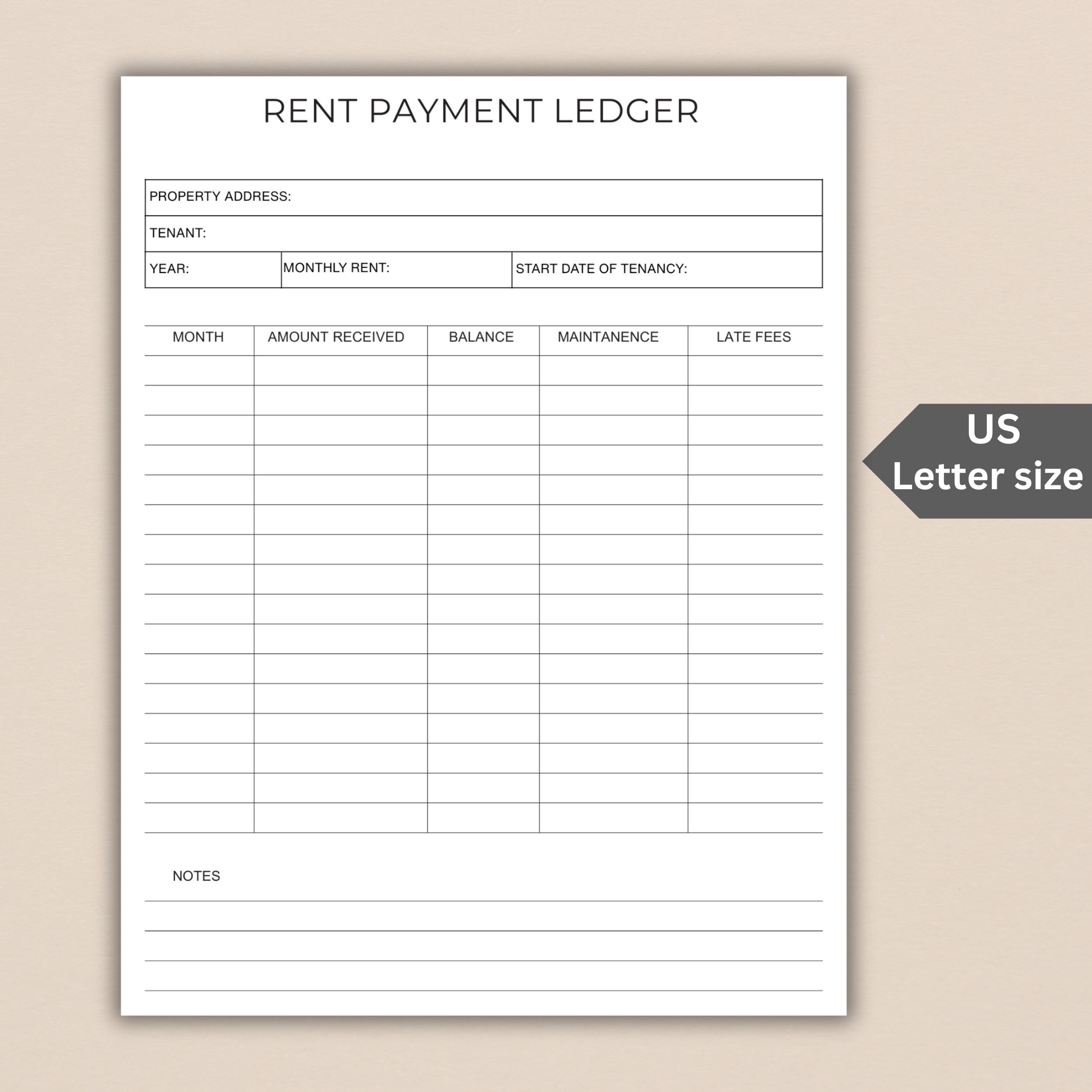 Editable Rent Payment Ledger, Printable Rental Payment Tracker, Monthly ...