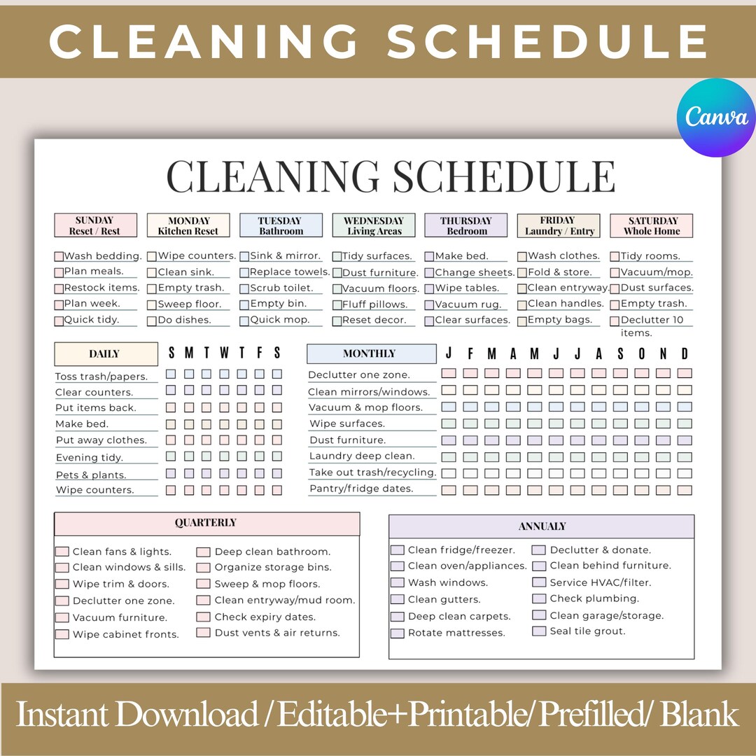 Editable Cleaning Schedule, Cleaning Checklist, Cleaning Planner ...