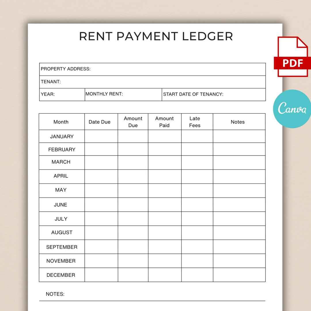 Editable Rent Payment Ledger, Printable Rental Payment Tracker, Monthly ...