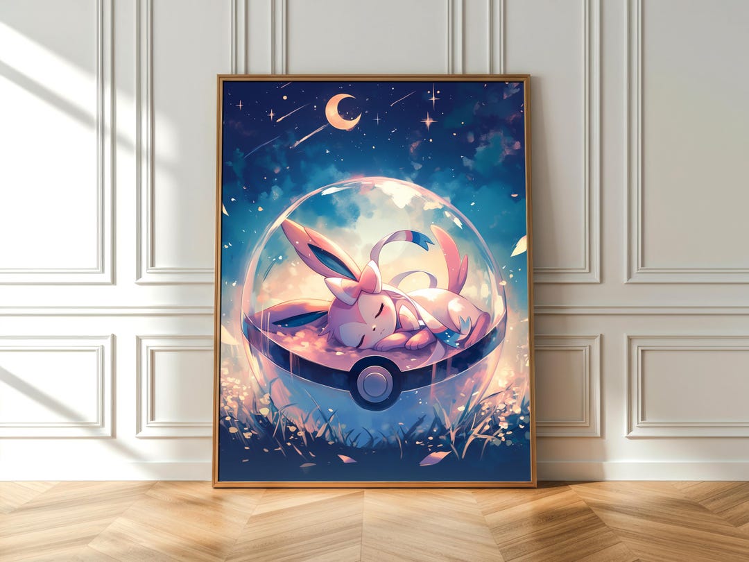 Sylveon Sleeping in a Pokéball Poster, Digital Printable Art, High ...