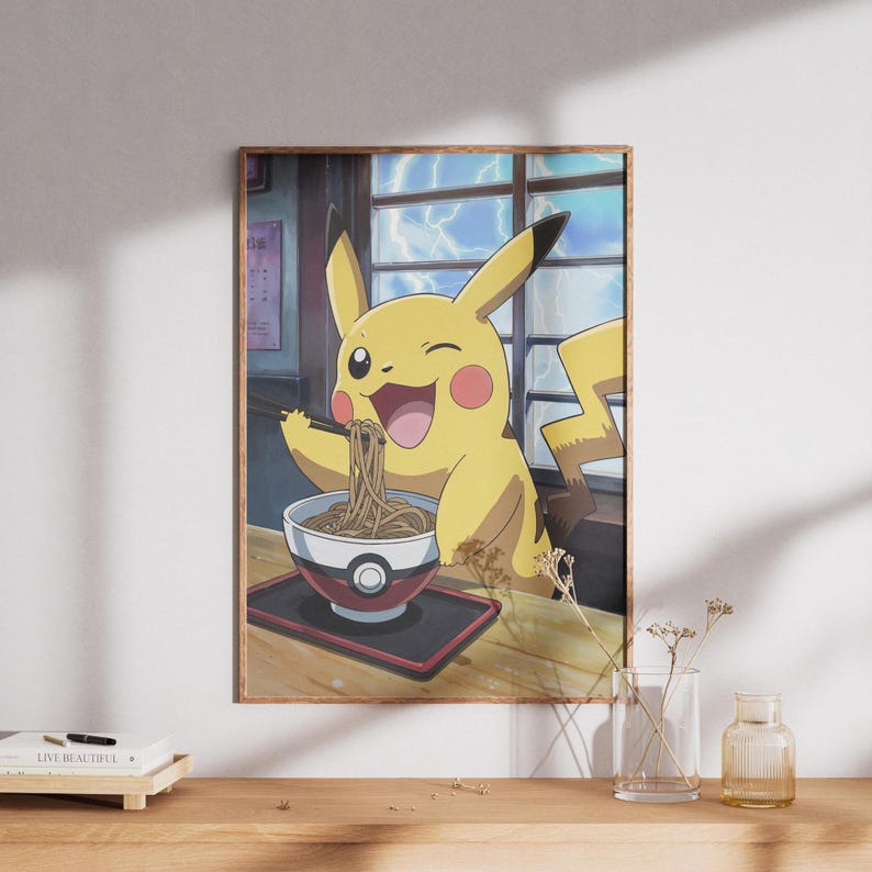 Pikachu Ramen Poster, Digital Printable Art, Pokemon, Japanese Style ...