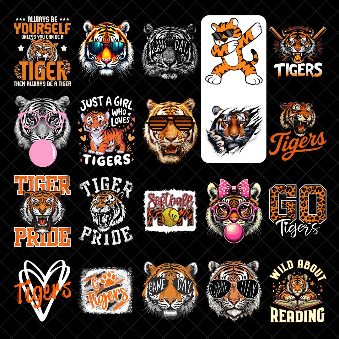 Tiger Day PNG Bundle, Retro Snarky Tiger Png, Funny Tiger Meme Png ...
