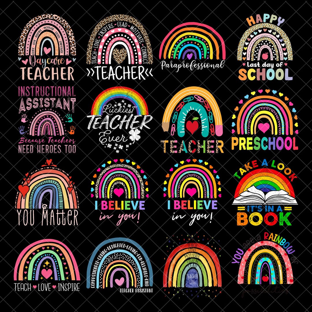 Teacher Rainbow Png Bundle,teacher Rainbow Png,pencil Rainbow Png ...