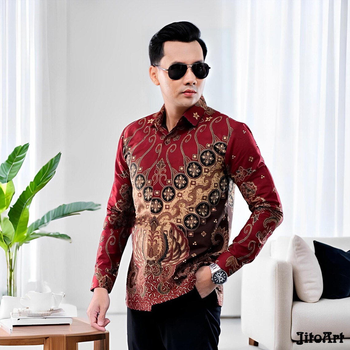 Men's Red Panembahan Batik Slim Fit Long Sleeve and Full Furing,men ...