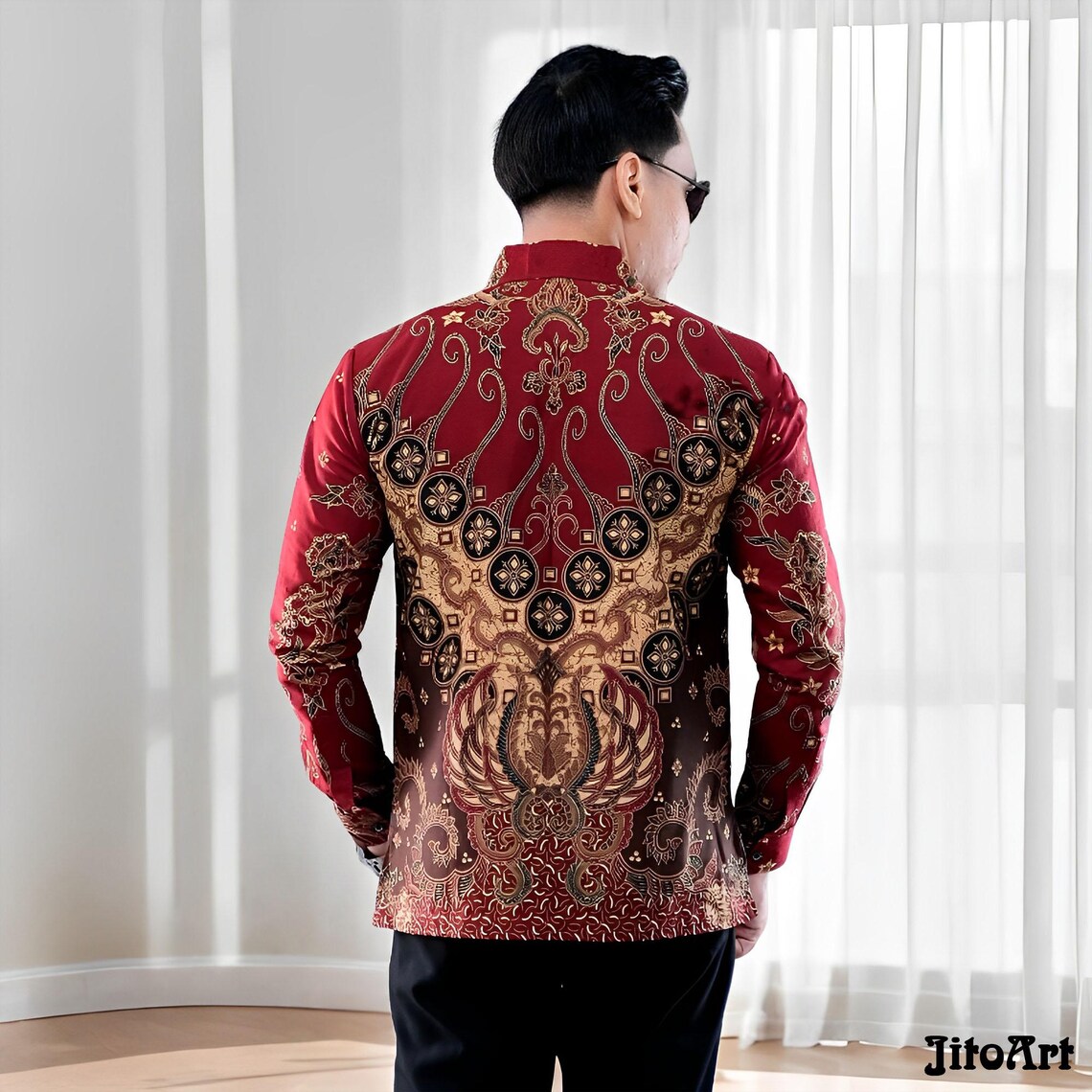 Men's Red Panembahan Batik Slim Fit Long Sleeve and Full Furing,men ...