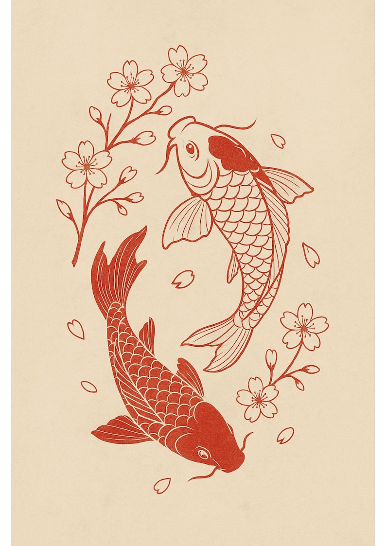 Koi Fish With Lotus Flower – Japanese Water Garden Art – Digital Print ...