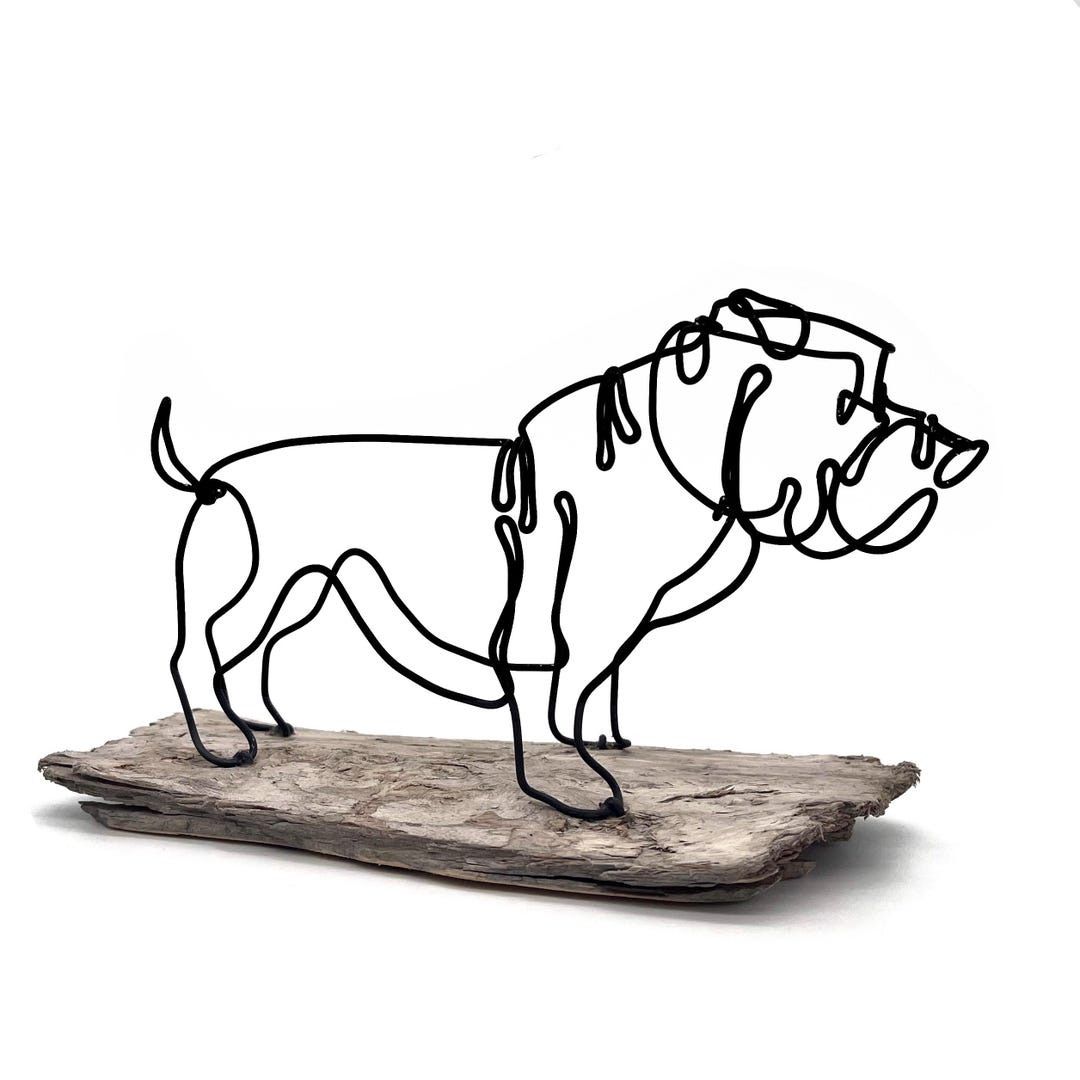 Wire Puppy Sculpture: Continuous Line Art on Driftwood - Etsy