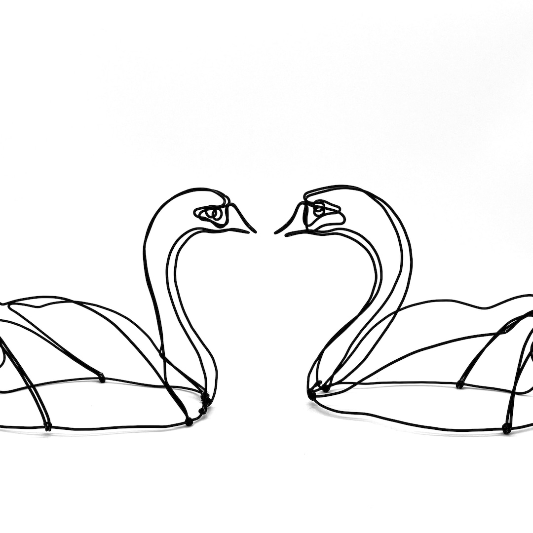 Swan Wire Sculpture Pair: Steel Wire Art by Bud Bullivant - Etsy