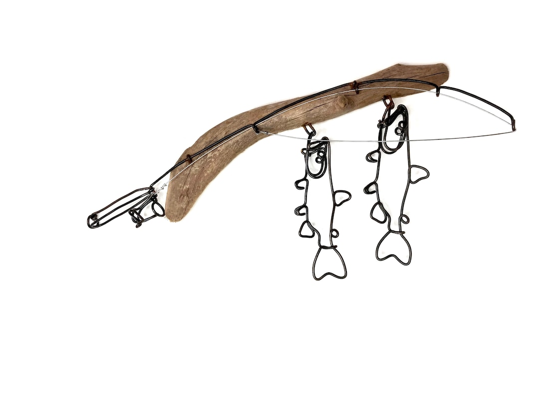 Trout Stringer and Fishing Rod Wall Art, Trout Wire Sculpture, Trout ...