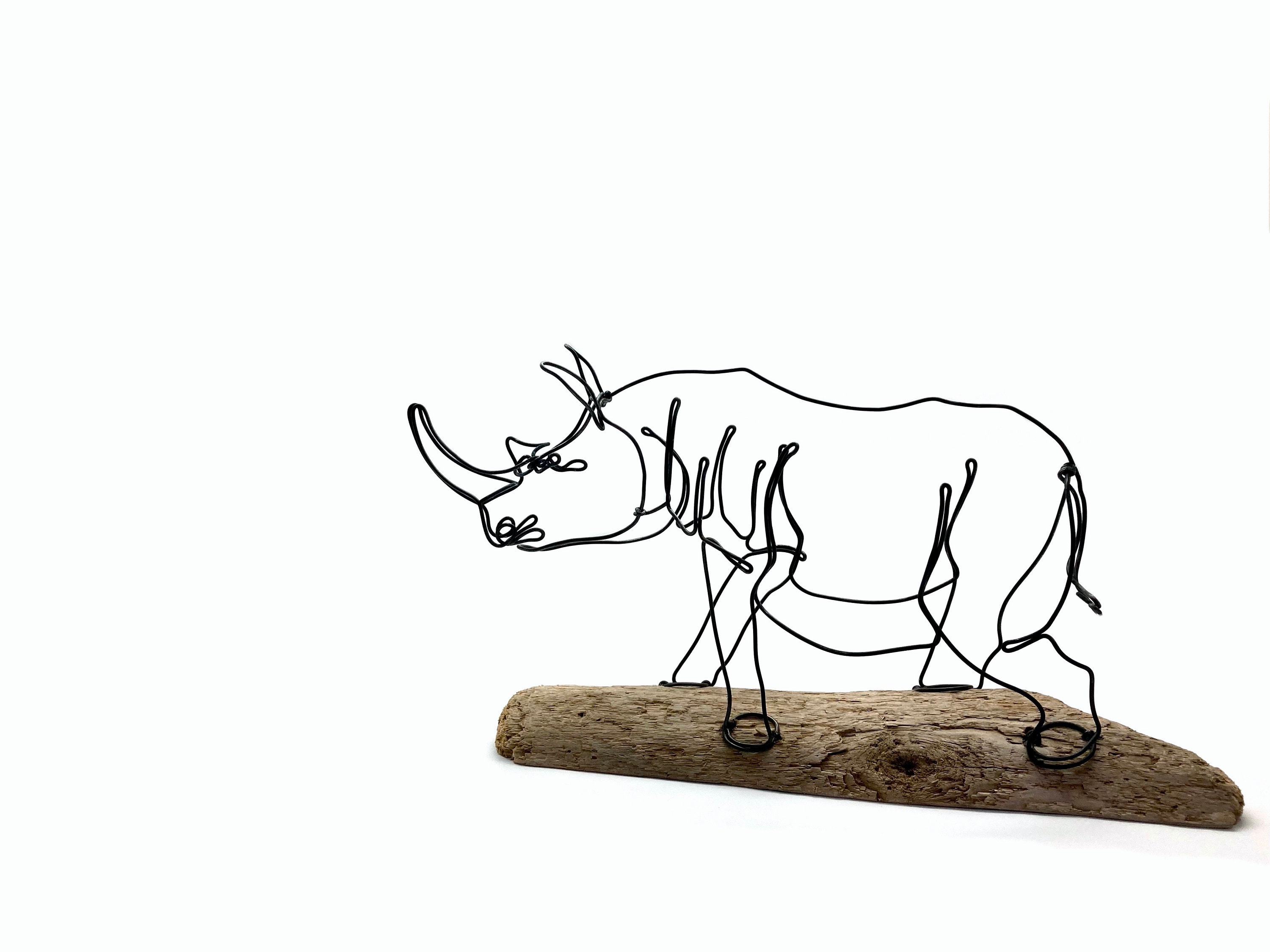 Rhinoceros Sculpture, Minimal Wire Design, Rhino Wire Art, One ...