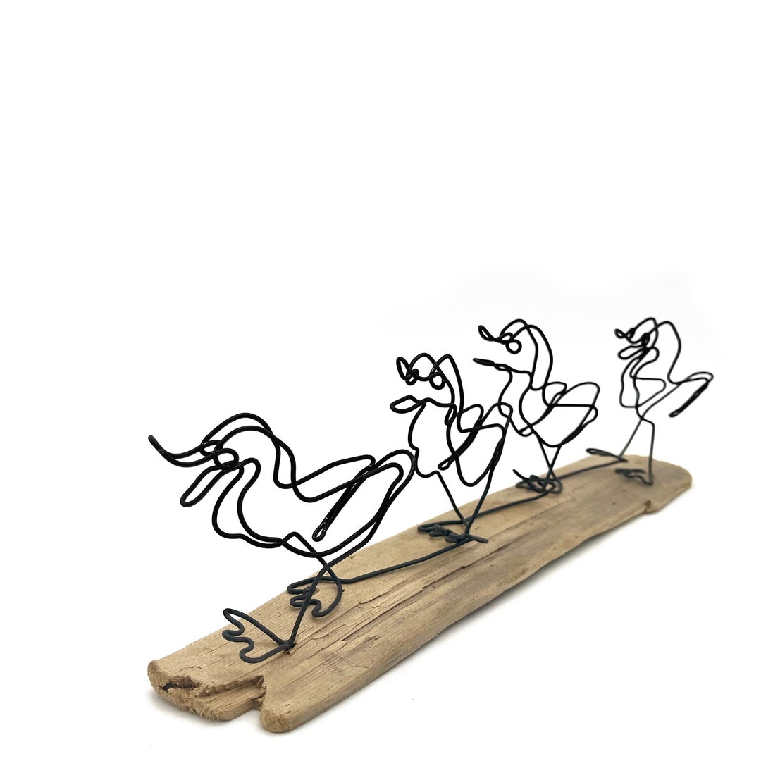 Ducks in a Row Sculpture, Wire Sculpture, One Continuous Line Sculpture ...
