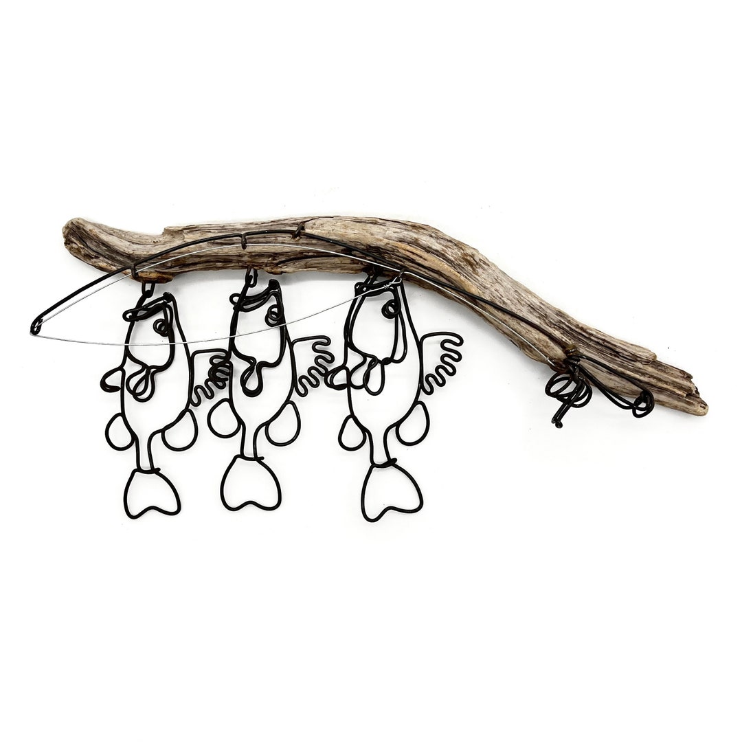 Bass Stringer Sculpture, Stringer With Fishing Rod, Bass Wire Art to ...