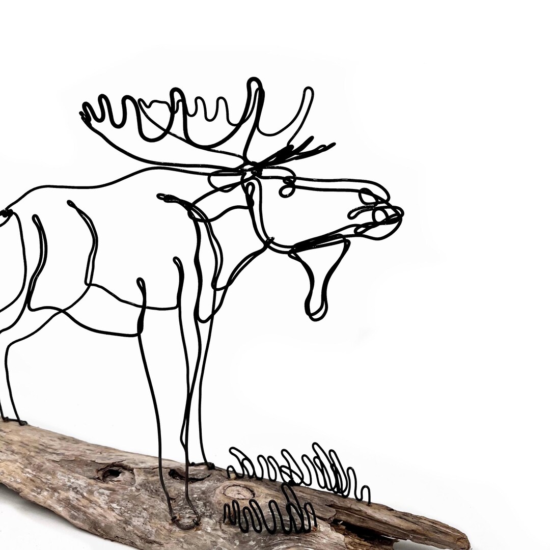 Wire Moose Sculpture, Driftwood Base, Minimalist Art - Etsy