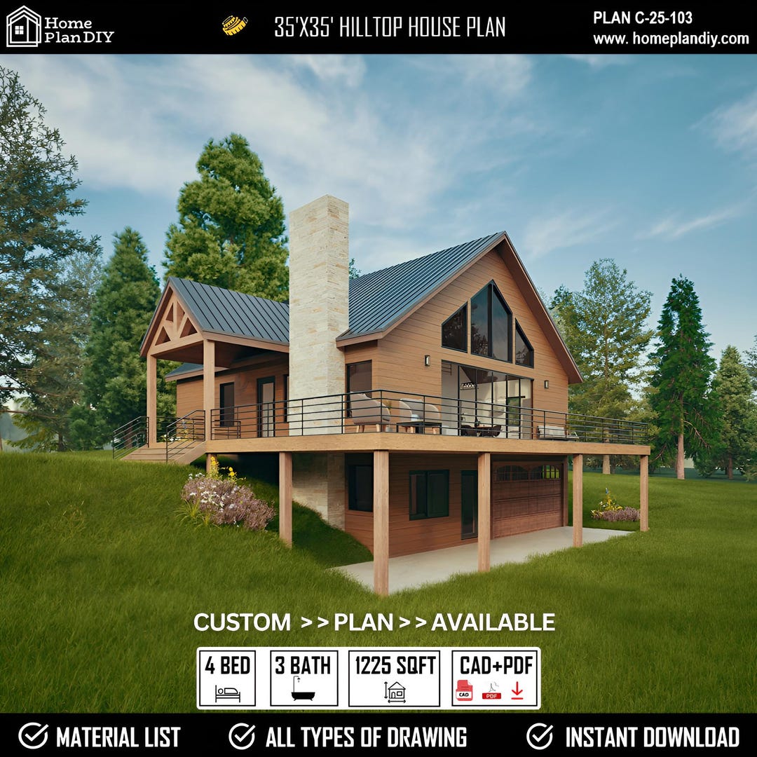 Hilltop Mountain House Plan With Garage, Modern Farmhouse With Vaulted ...