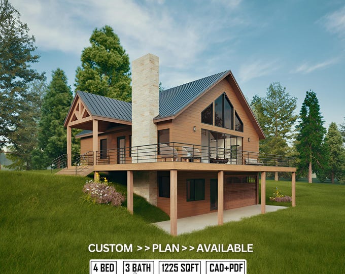 30' X 46' Modern Lean Cottage Architectural Plans - Custom 1380SF 3 ...