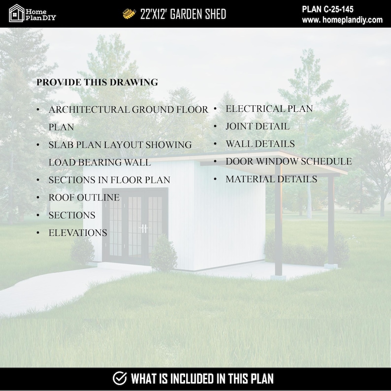 12x22 Modern Garden Shed Plans (PDF) - DIY Shed Blueprints ...